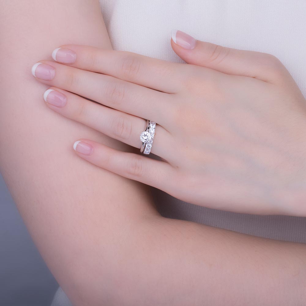 Promise White Sapphire Platinum Plated Silver Half Eternity Ring 3mm Promise White Sapphire Platinum Plated Silver Half Eternity Ring 3mm